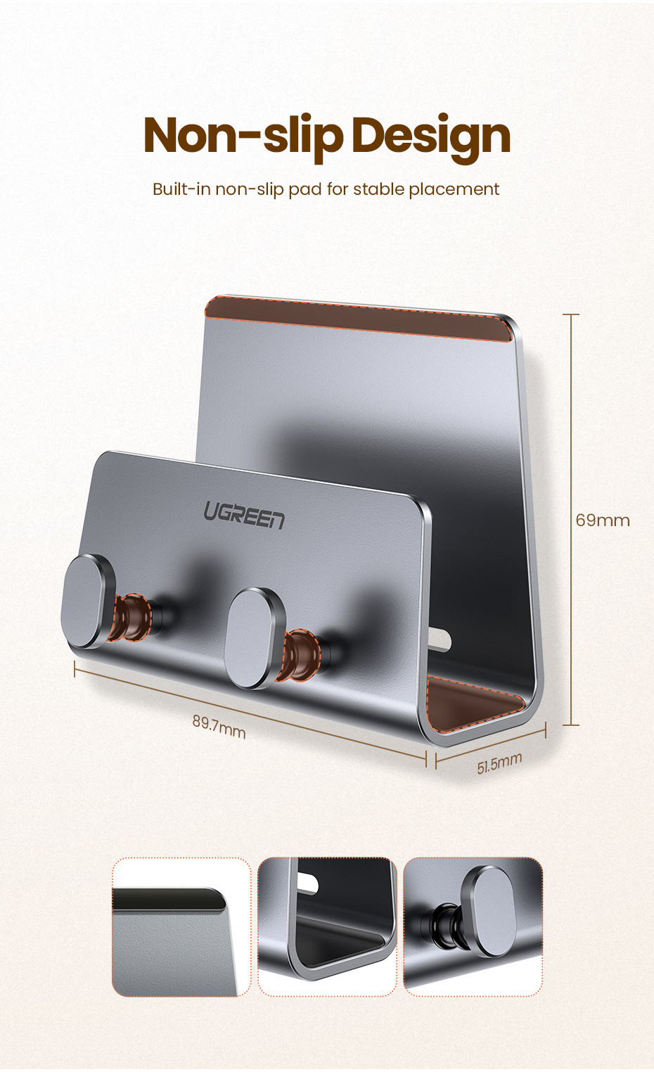 UGREEN Wall Mount 3M Adhesive Multifunction Aluminium Phone Holder ...