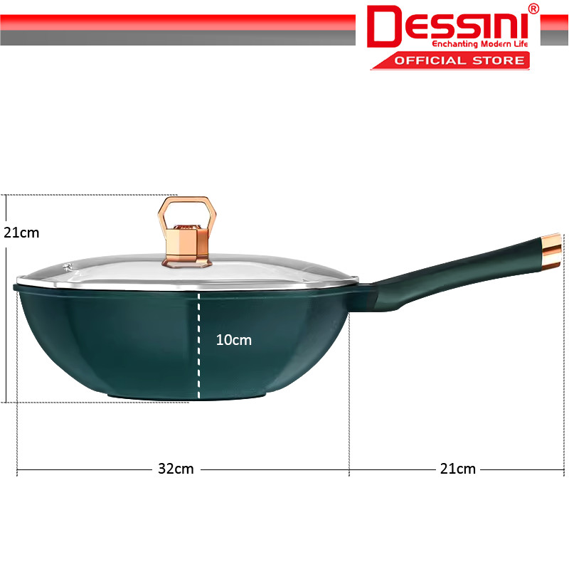 DESSINI ITALY 32CM Aluminuim Induction Casserole Non Stick Frying Pan ...