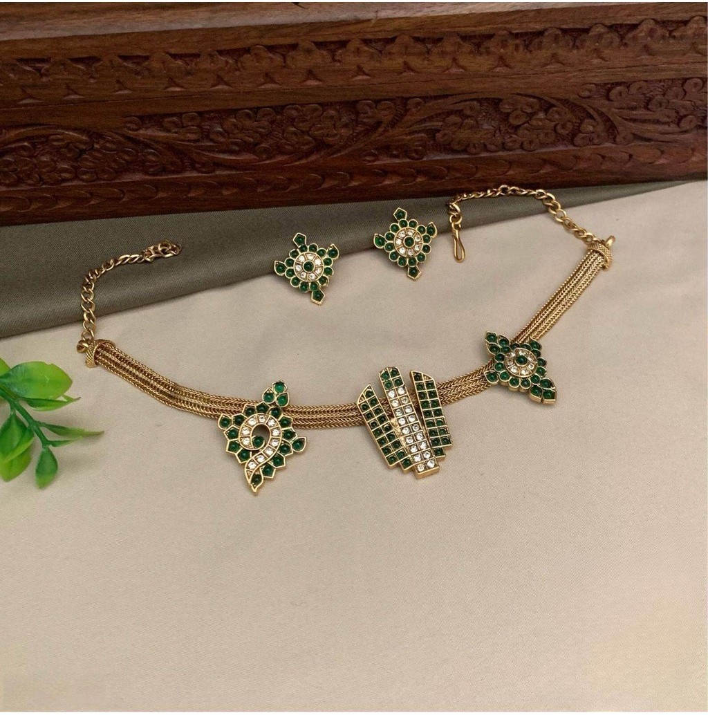 Premium Matte Gold Shangu Chakra Design Indian Choker Set | Shopee Malaysia