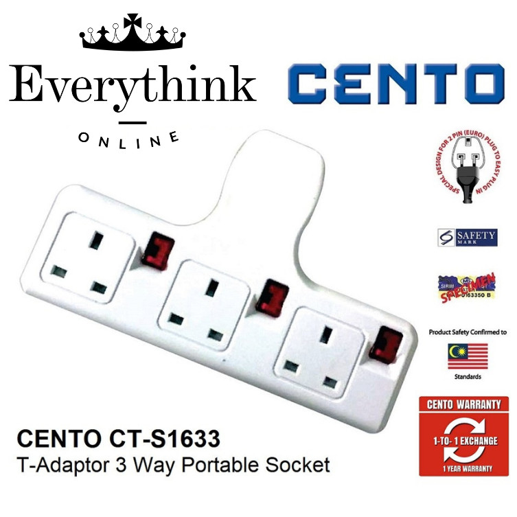 CENTO 3 GANG (CT-S1633) / 4 GANG (CT-S1634) T ADAPTOR PORTABLE ...