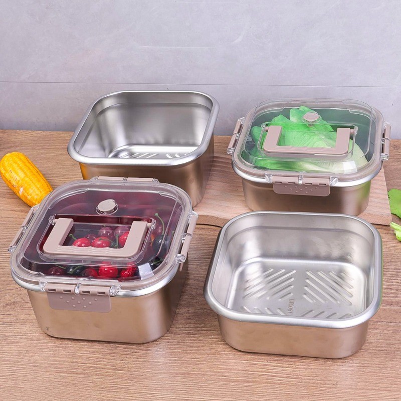 1600/2300ML Stainless Steel Crisper - Portable Bento Box - Vegetable ...