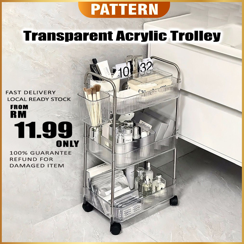 PATTERN 3 Tier Acrylic Trolley Transparent Trolley Kitchen Rack With ...