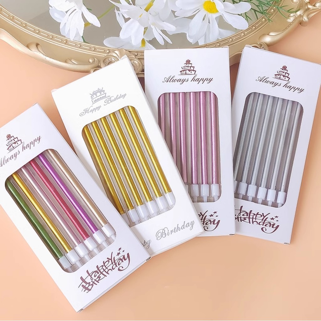 BH Long Burning Colorful Twisted Candle 6 Pcs Set Birthday Cake Topping ...