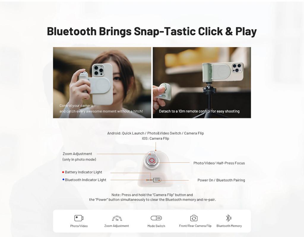 PGYTECH Cell Phone Photo Grip Magnetic Fill Light MagCam Grip Bluetooth ...