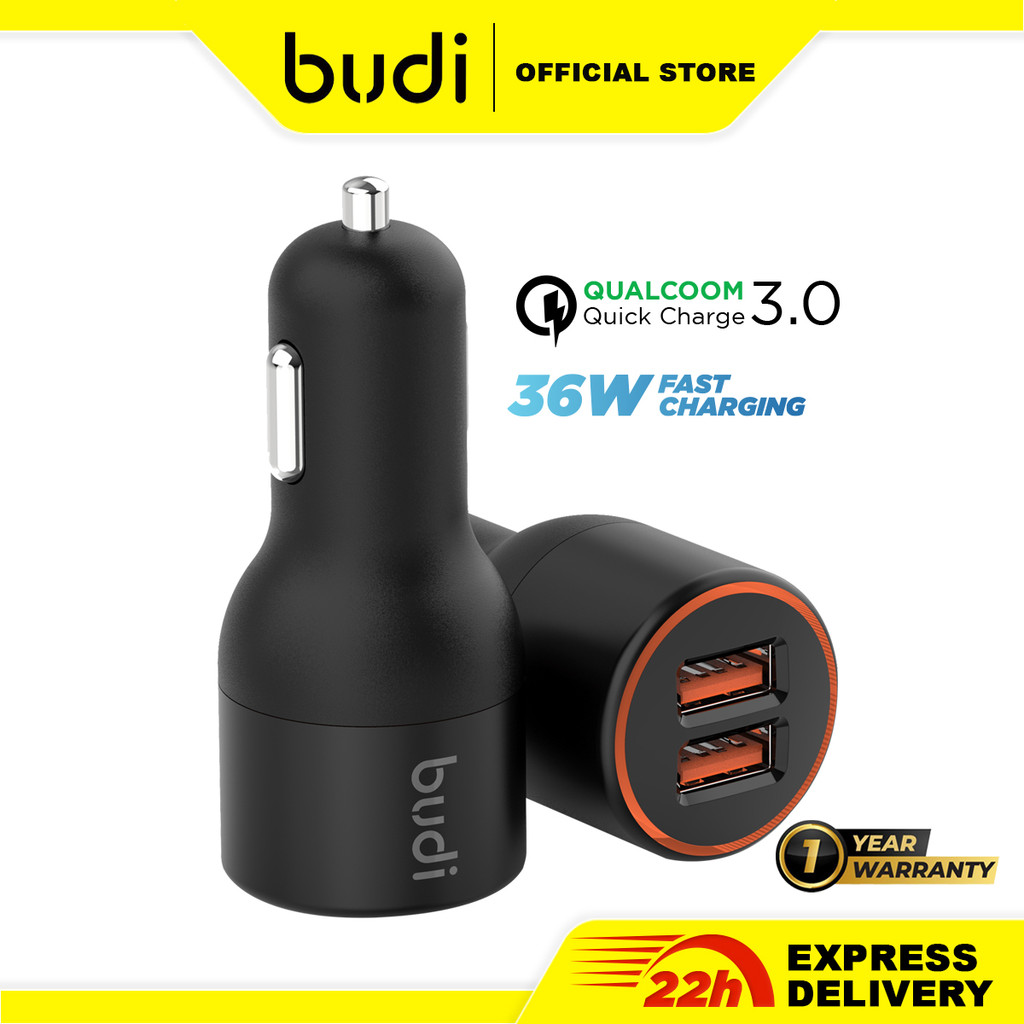 Budi 36W Dual USB Car Charger QC 3.0 Fast Charging Adapter for Samsung ...