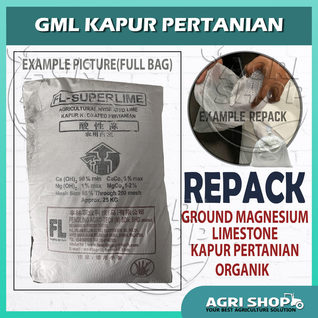 (REPACK) Agrishop Baja Fertilizer GML Ground Magnesium Limestone 1KG 2KG 5KG Kapur Pertanian ...