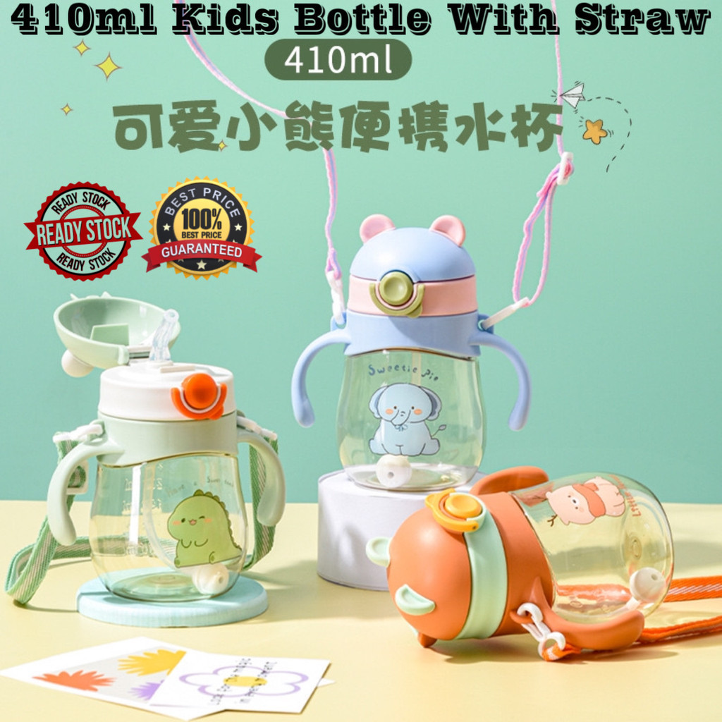 410ml Kids Water Bottle with Gravity Ball Straw Handle Botol Air Baby Baby Straw Cup Baby ...