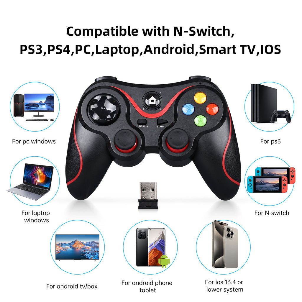V8 Bluetooth Controller 2.4G Wireless Controller For PS3/PS4 Gamepad ...