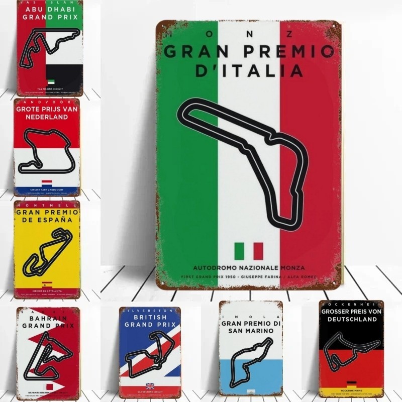 Formula One Race Track Vintage Metal Tin Signs Decor Countries Circuit ...