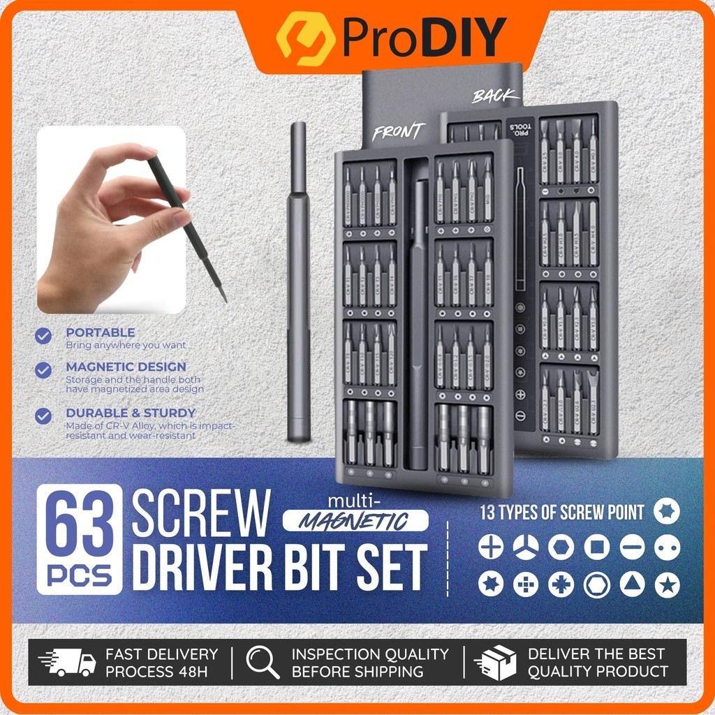 63PCS Magnetic Screwdriver Bit Set Mini Screw Driver Kit Small Aluminum ...