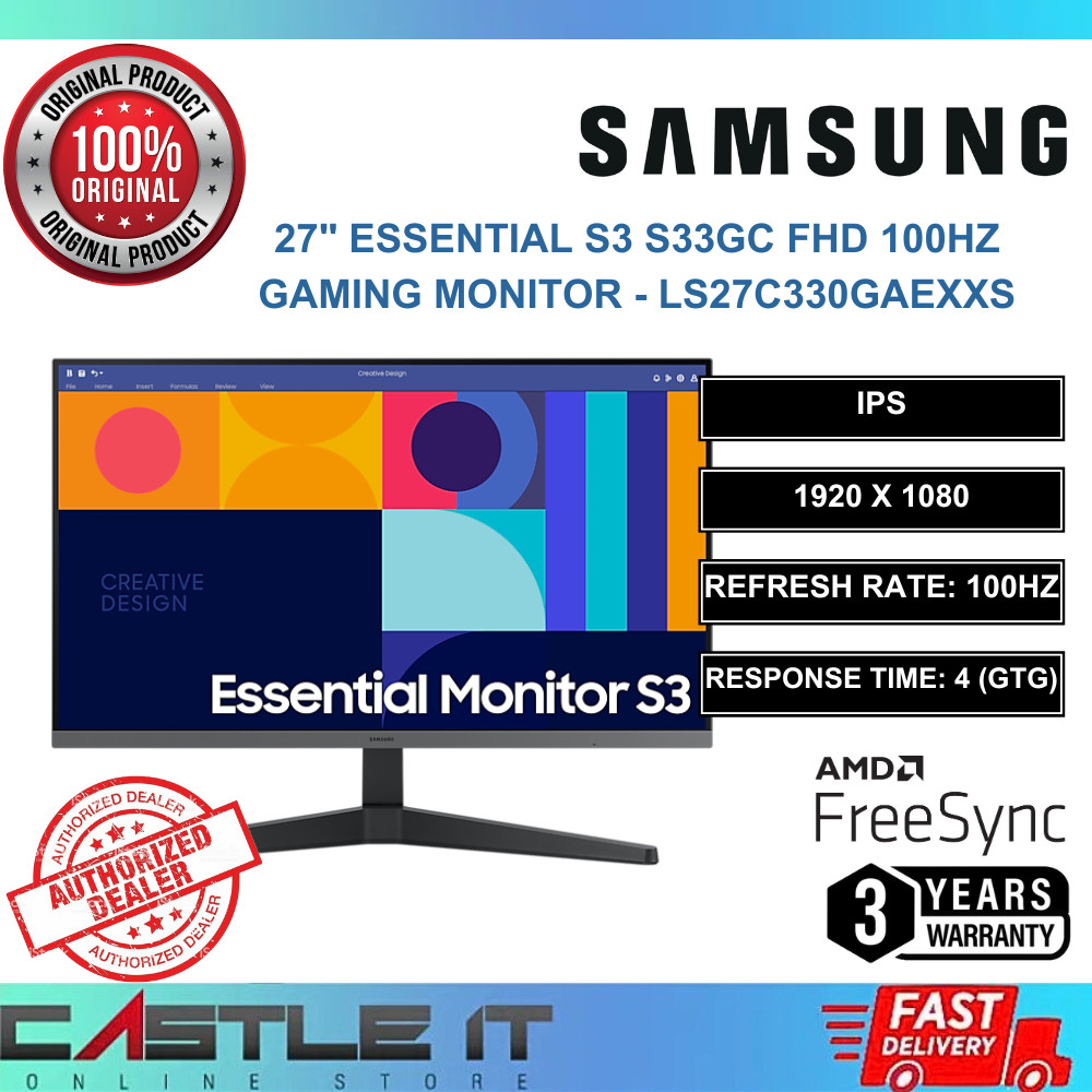Samsung 27" ESSENTIAL S3 S33GC 100HZ Gaming Monitor LS27C330GAEXXS 4MS ...