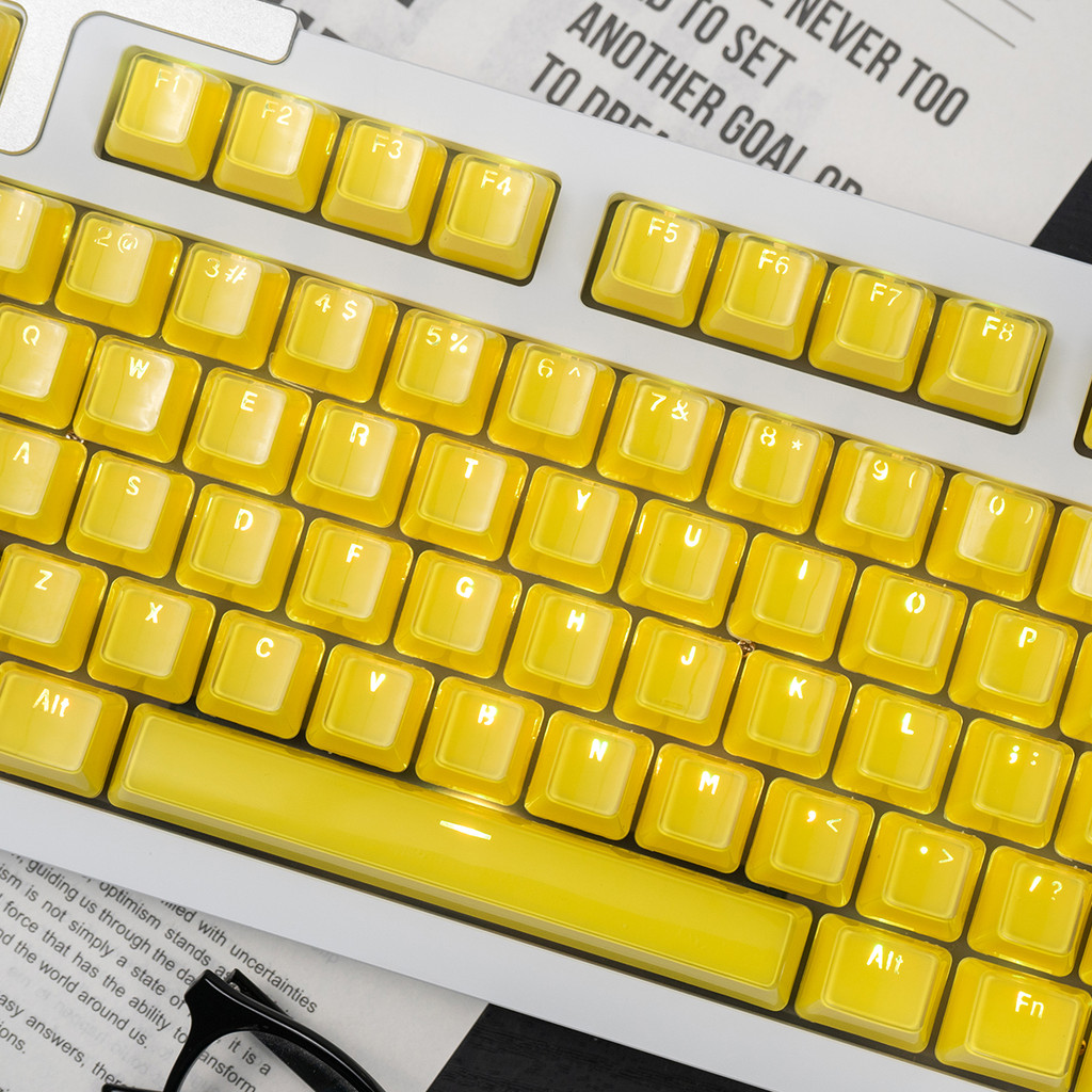 Crystal Yellow Jelly Keycaps OEM profile 106 Keys ABS Double shot ...