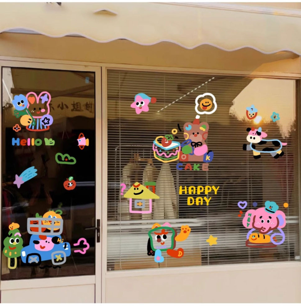Ins Style Window Stickers Cartoon Kindergarten Decorations Glass ...