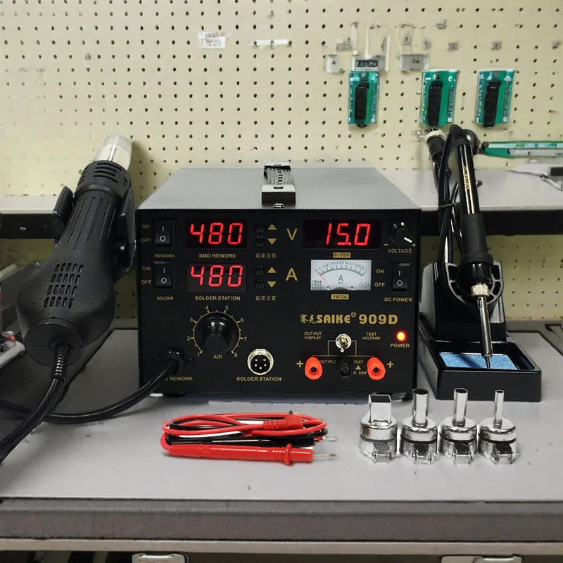 SAIKE 909D SMD Rework Soldering Station 3 In 1 Heat Gun Desoldering DC ...