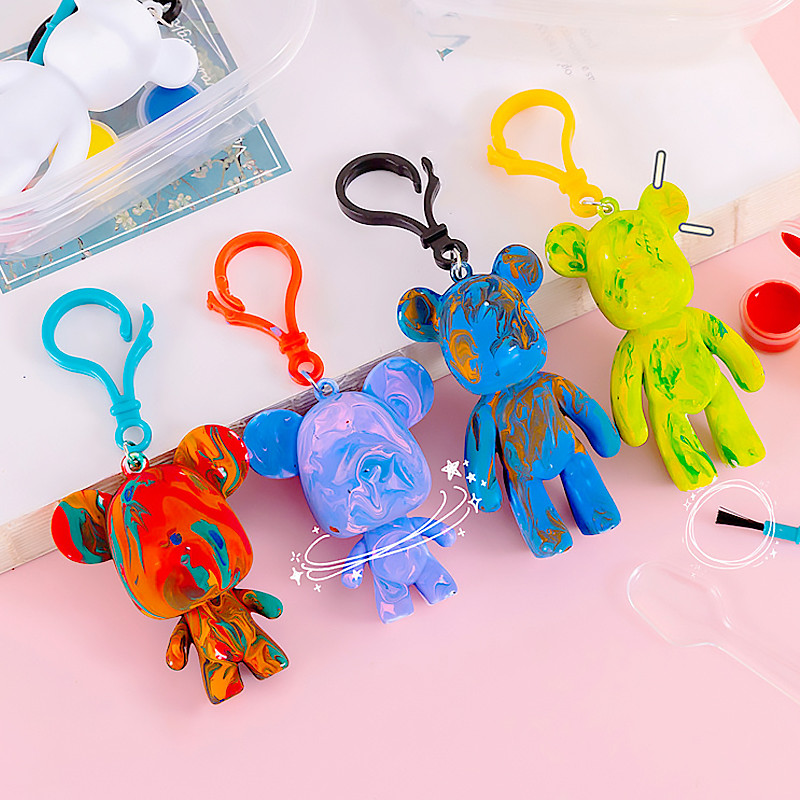 𝗔𝗥𝗧 𝗖𝗛𝗔𝗜𝗡 》10/20/30/40pcs DIY Fluid Bear Keychain Mini Handmade Paint ...