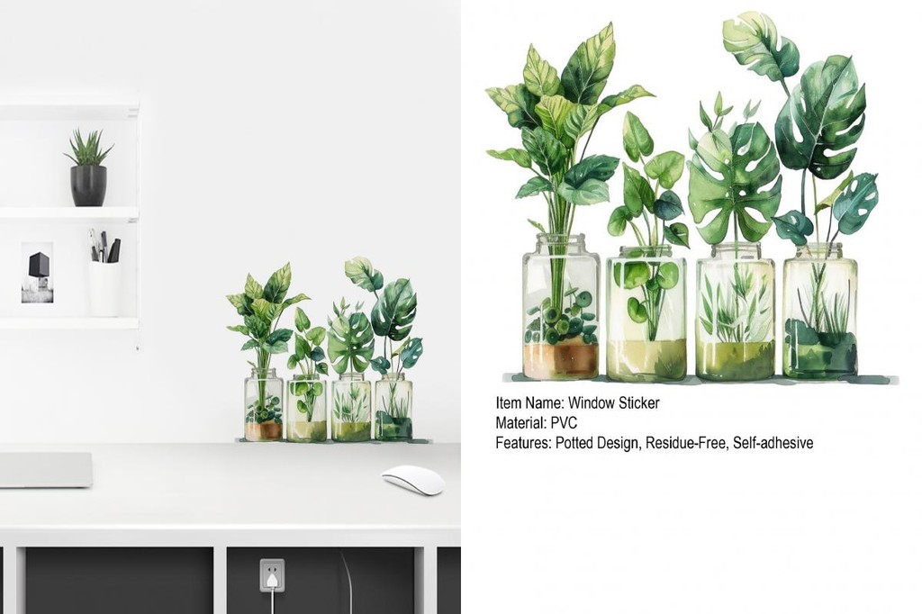 someryer| Adhesive-free Window Cling Pvc Window Decal Hydroponic Potted ...