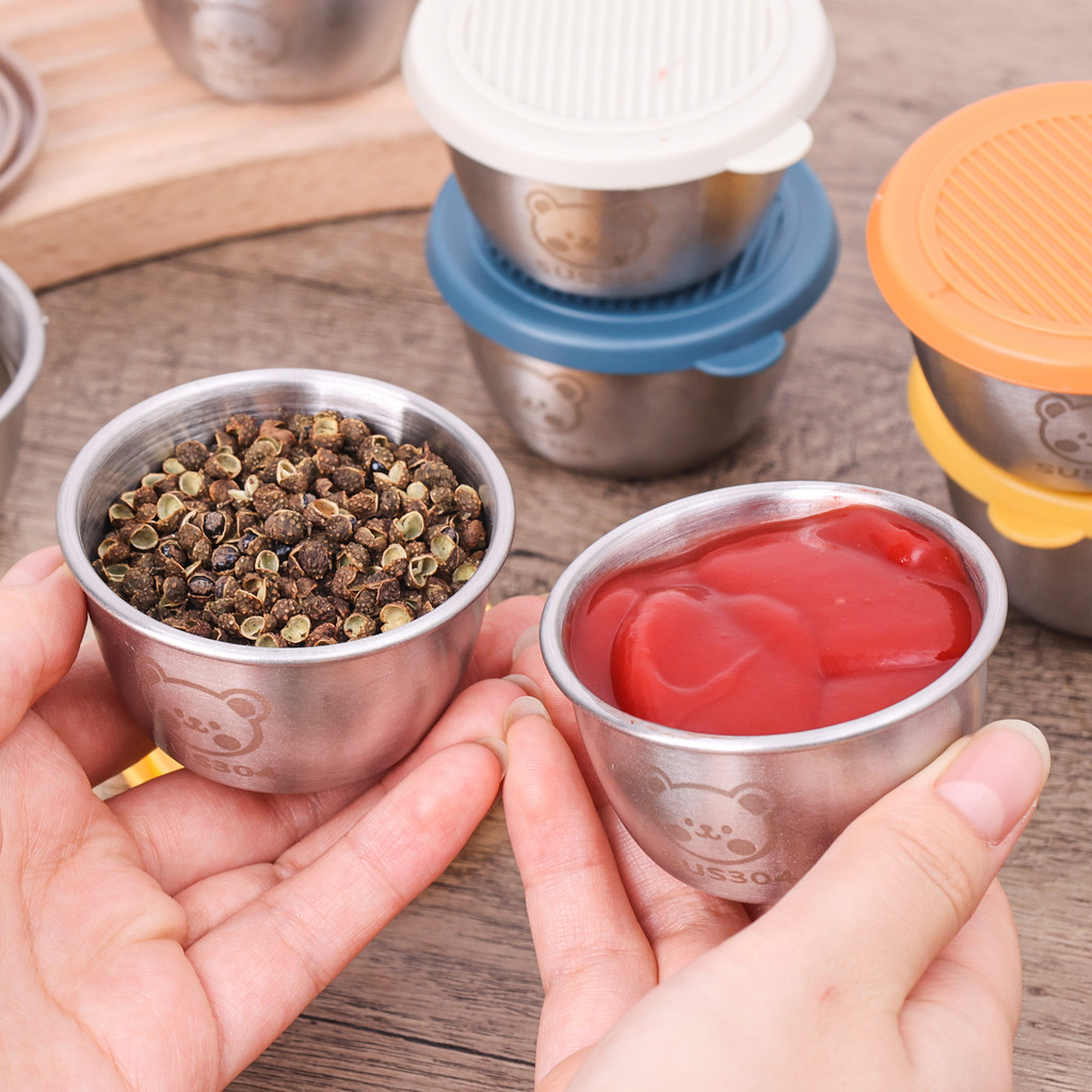 Reusable Condiment Containers Stainless Steel Sauce Cup with Silicone ...