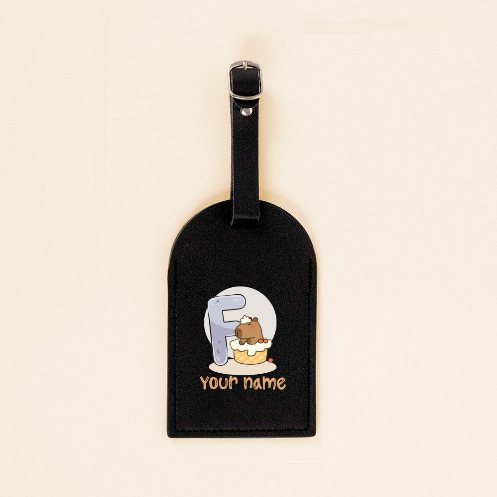 Personalised Capybara Initial with Name Leather Luggage Tag Suitcase Identifier Label Baggage ...