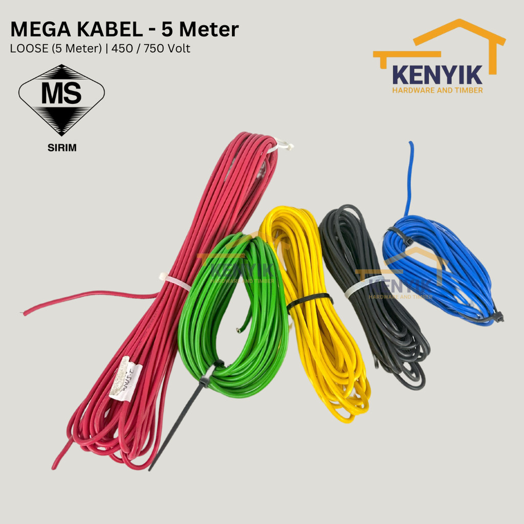 MEGA KABEL [5 Meter] Insulated PVC 100% Pure Copper Cable (SIRIM ...