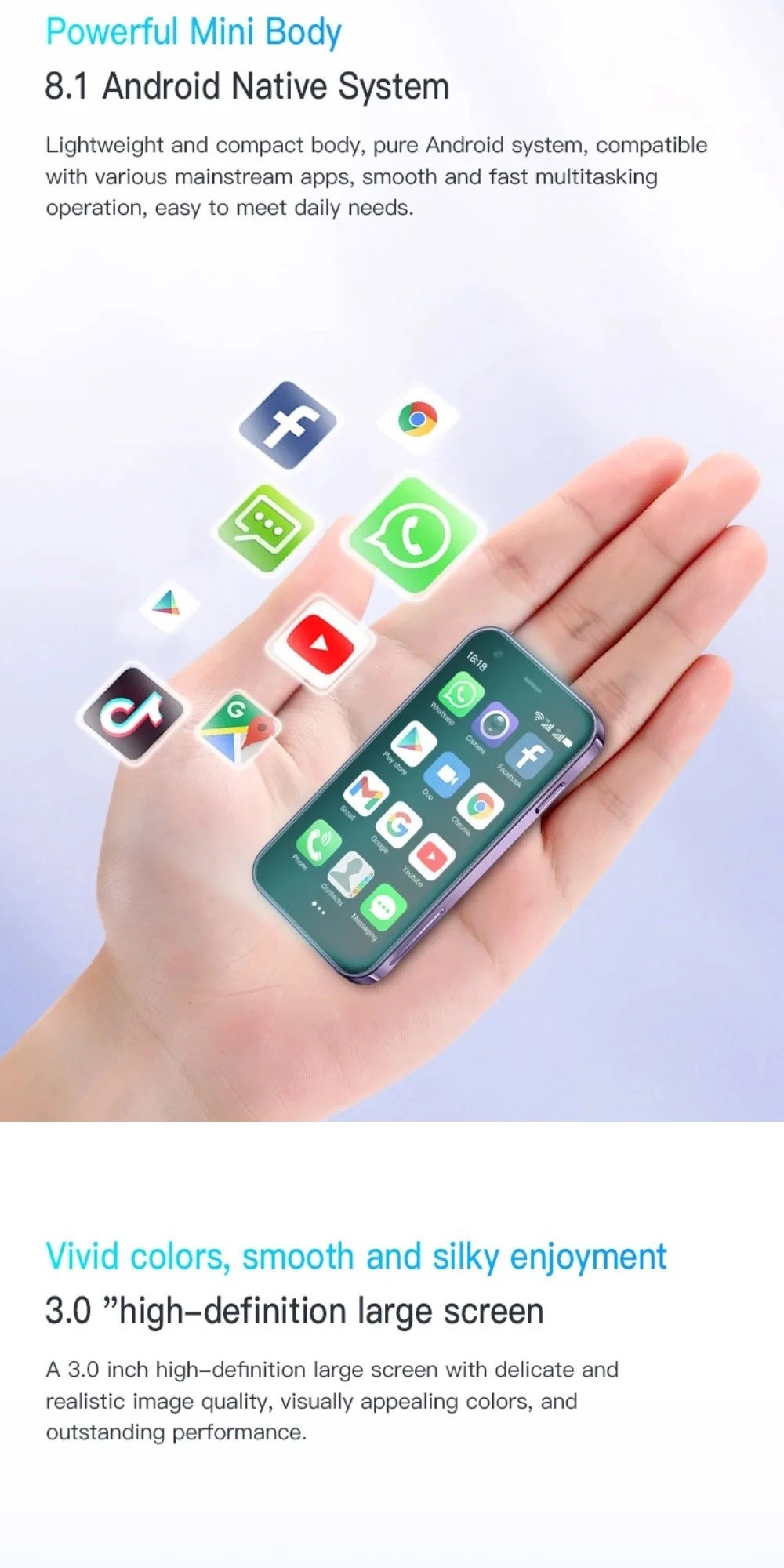 SOYES XS15 Ultra-thin 3.0Inch Small Phone 2GB+16GB Android 8.1 Dual SIM ...