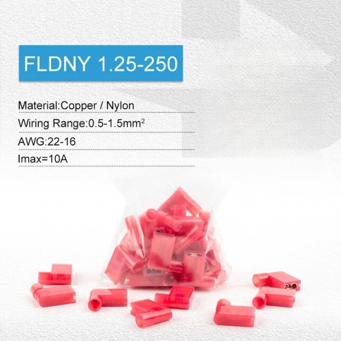 100PCS Nylon Crimp Terminal Insulated Flag 6.3mm Angle plug Female ...