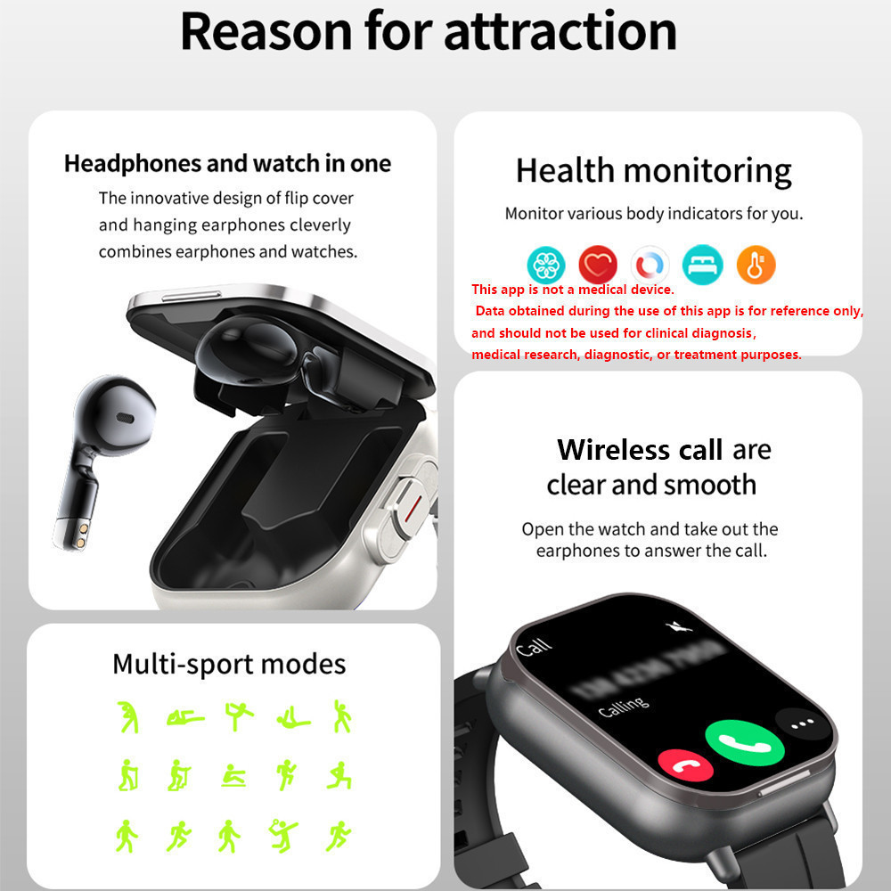 D8 Smartwatch With Wireless Bluetooth Earphone Touch Control Sport ...