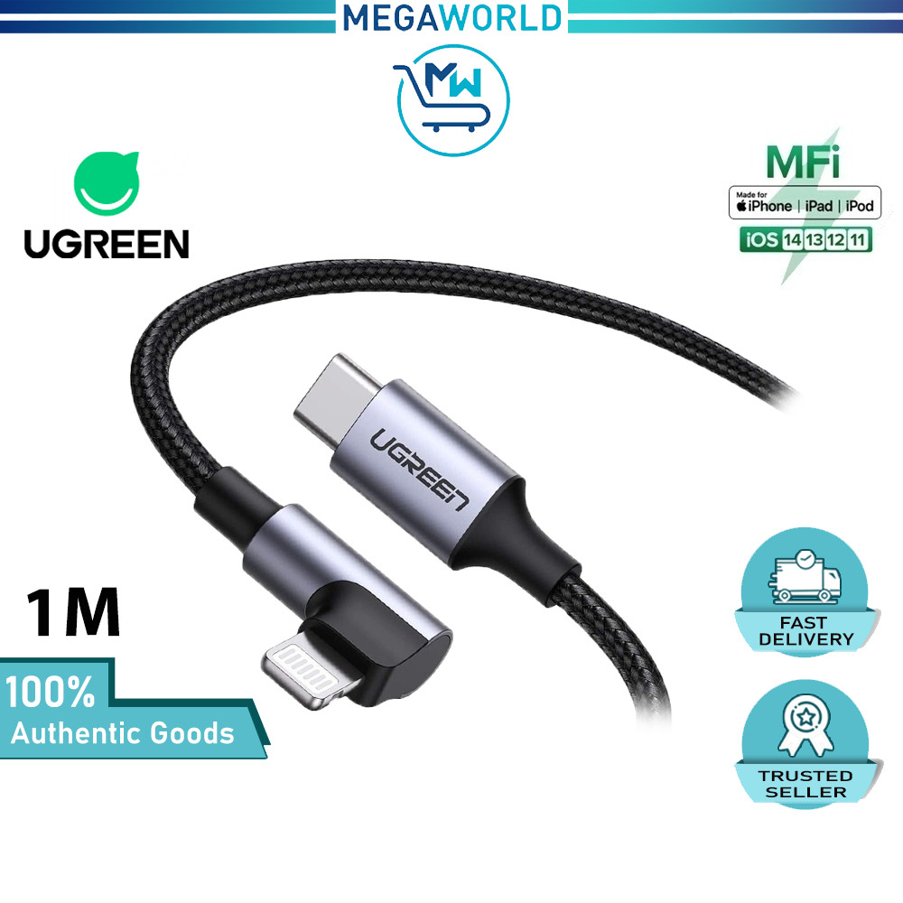 UGREEN MFi Certified 90 Degree Lightning to USB C iPhone Cable Fast ...