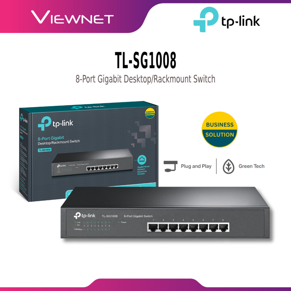 TP-LINK TL-SG1008 8-PORT GIGABIT DESKTOP/ RACKMOUNT SWITCH WITH 8 10 ...