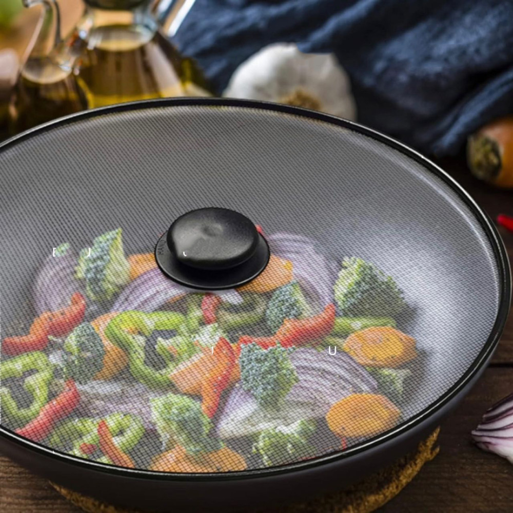 Oil Splash Proof Mesh Cover Black Grease Splatter Screen Frying Pan Lid ...