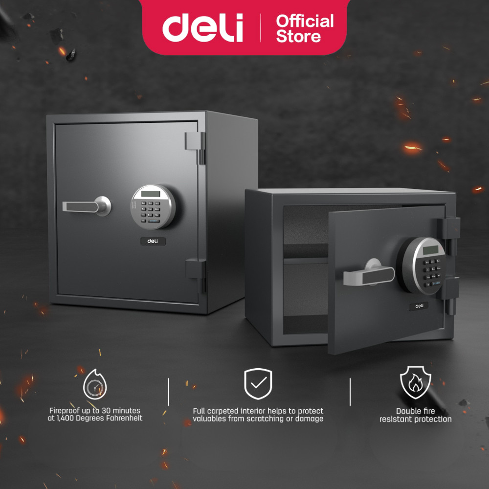 Deli OBSIDIAN Fireproof Security Safe Box Keypad Fire Insulation Double ...