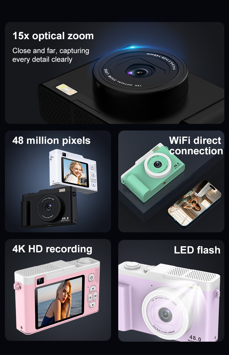 New H03 4K digital camera 48 million HD pixels WIFI direct transmission 2.4 inch LCD screen 15 ...