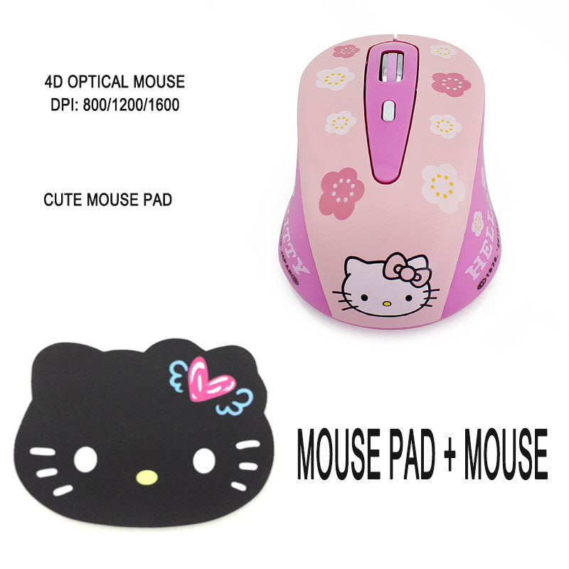 2.4GHz Wireless Mouse + Mouse Pad Set Portable Mini Child Girl Hello ...