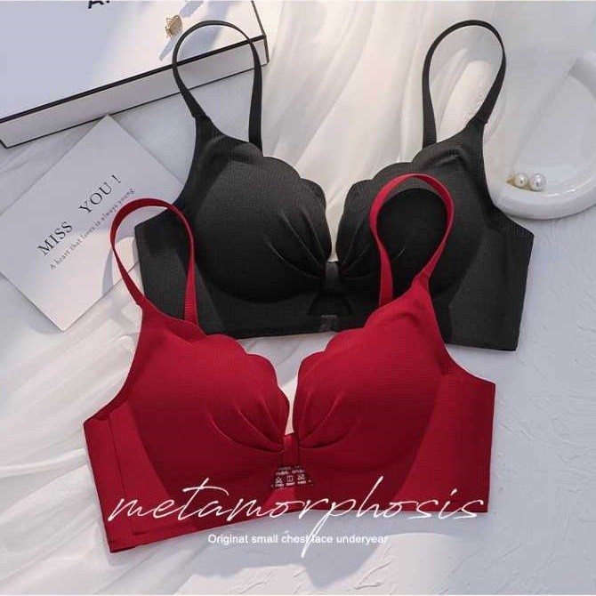 Red lingerie small breast gathered wedding bride breast anti-sagging ...
