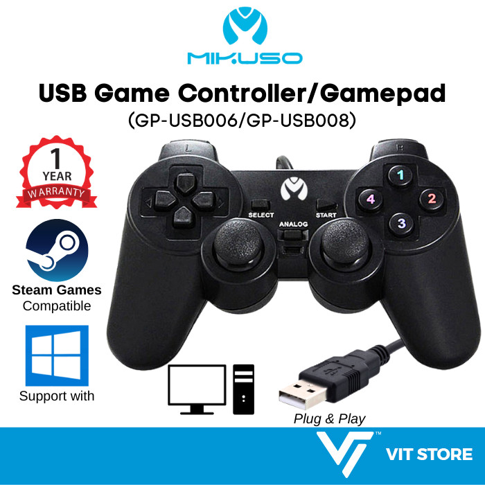 MIKUSO Wired Gamepad Gaming Analog Dual GP-USB008 | Joystick Steam Game ...