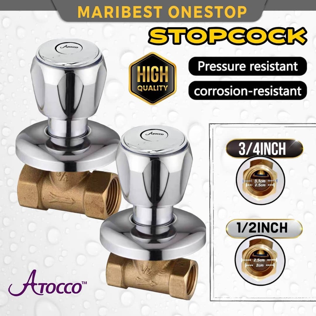 Atocco Full Turn Stop Cock Concealed Chrome 1/2" 3/4" Anti Rust Diamond ...