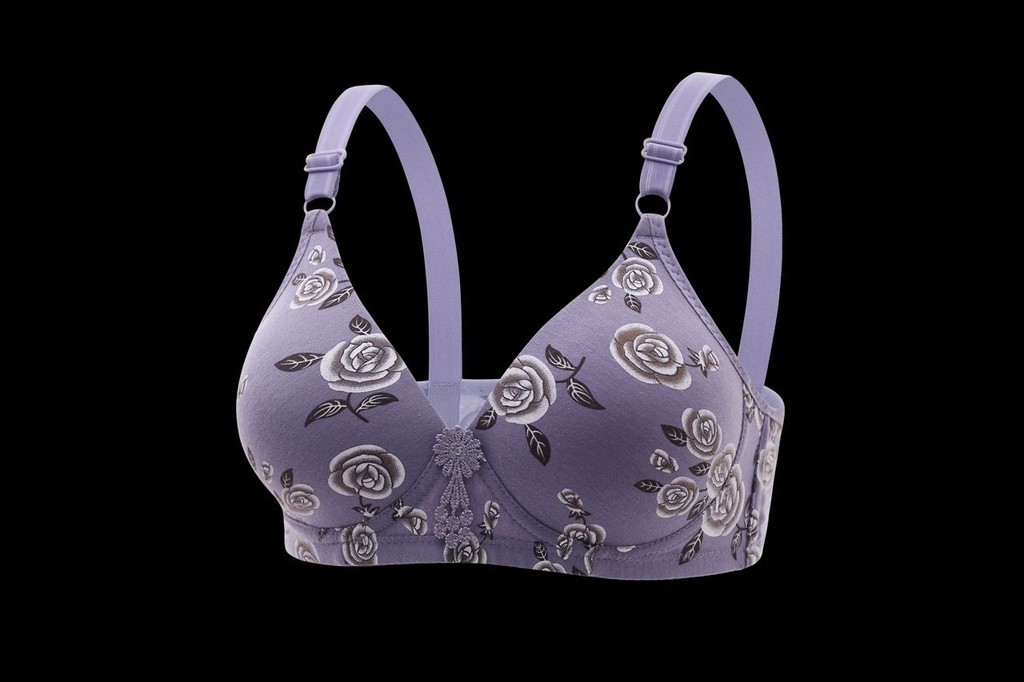 Bra Cotton Rose Design Full Cup Bra 34-42 B Cup Non Wire Wireless Baju ...