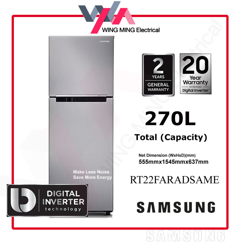 Samsung 270L Refrigerator 2 Door/Peti Ais 2 Pintu Inverter (RT22FARADSA ...