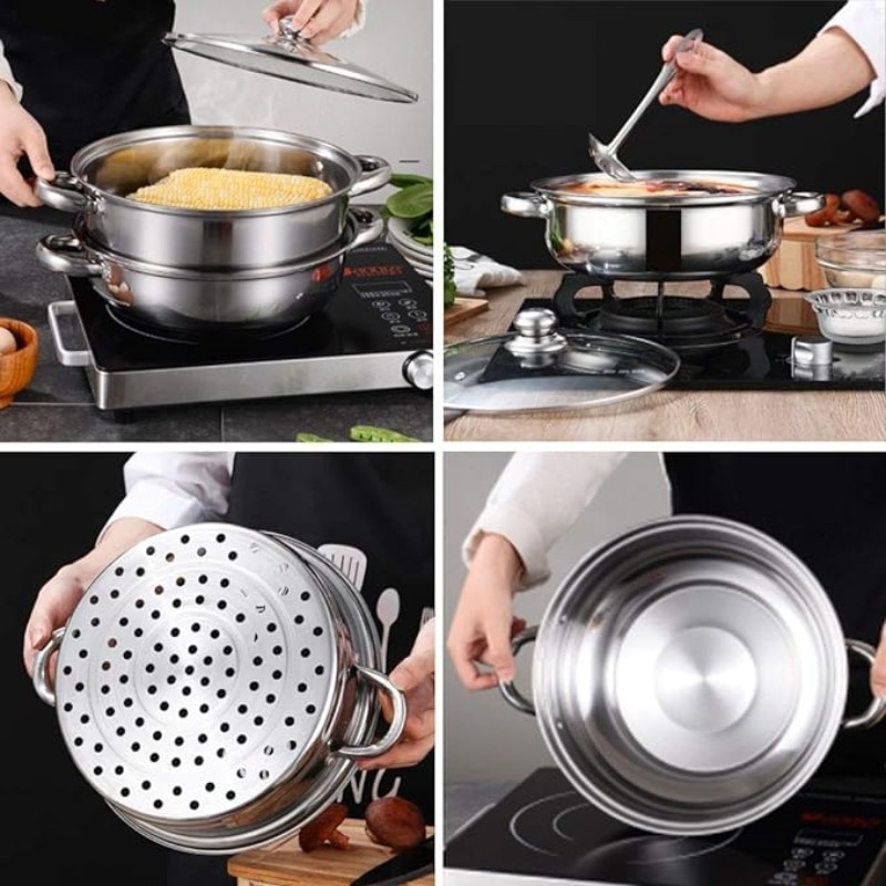 Stainless Steel Stack and Steam Pot Set - and Lid,Steamer Saucepot ...