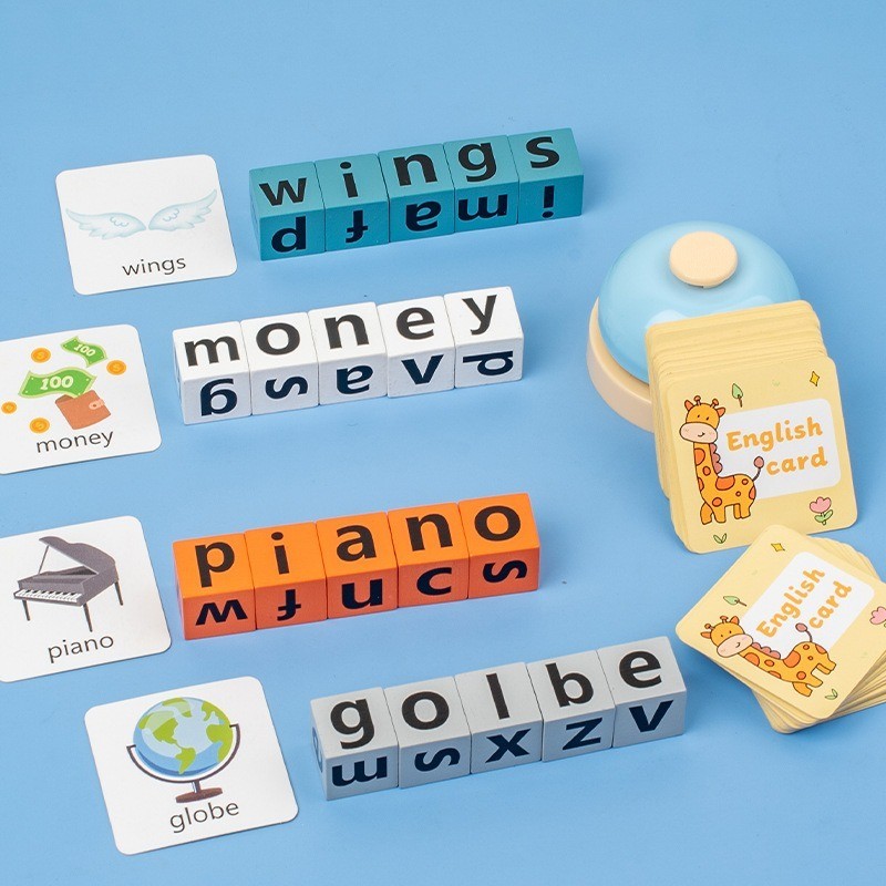 64 card Wood Montessori Cognitive Matching Puzzles Font Block, Matching ...