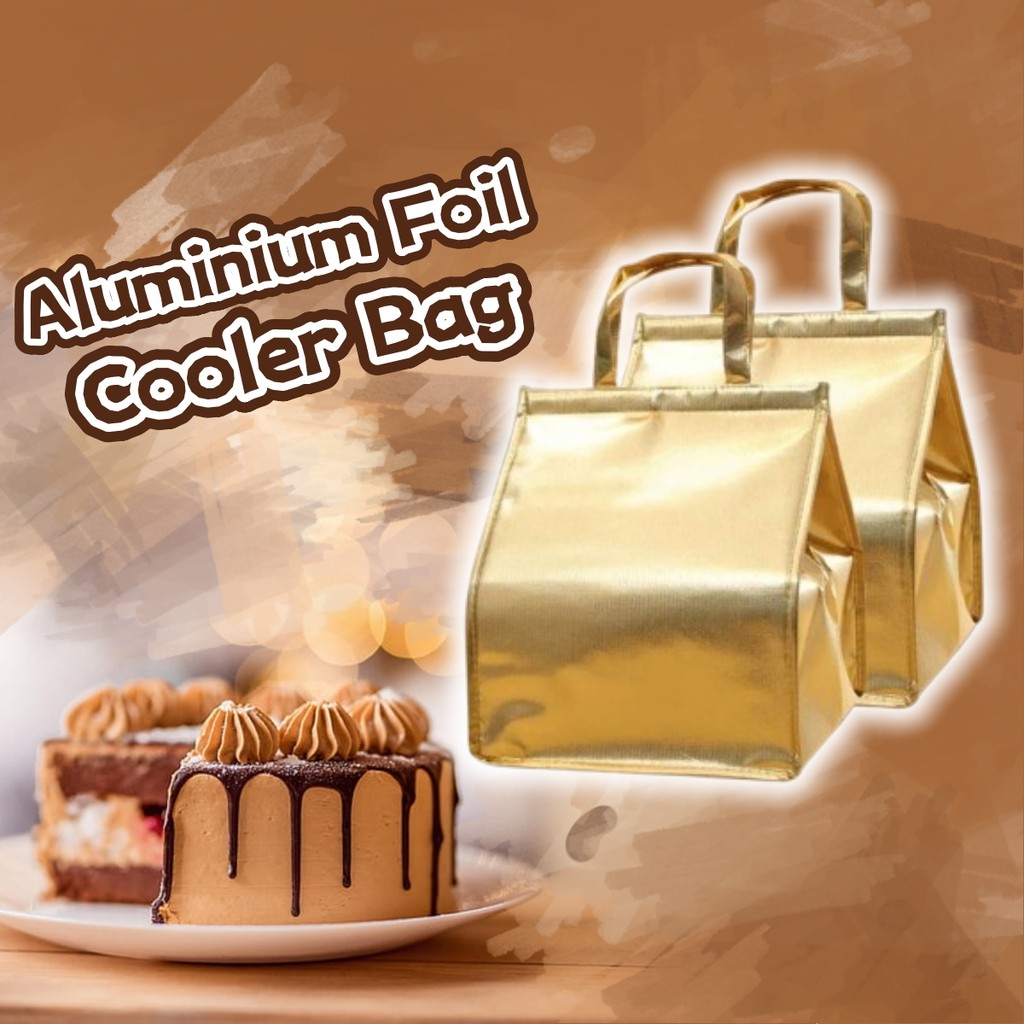 Gold Aluminium Foil Cake Cooler Bag Keep Fresh With Handle Thermal Box ...