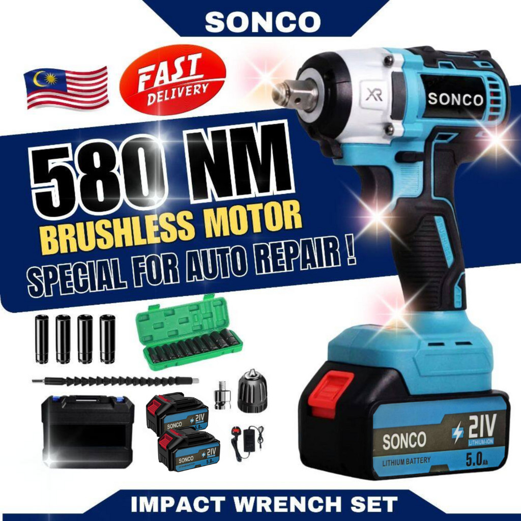 SONCO 580Nm Heavy Duty 21V Cordless Impact Wrench Electric 1/2 Inch ...