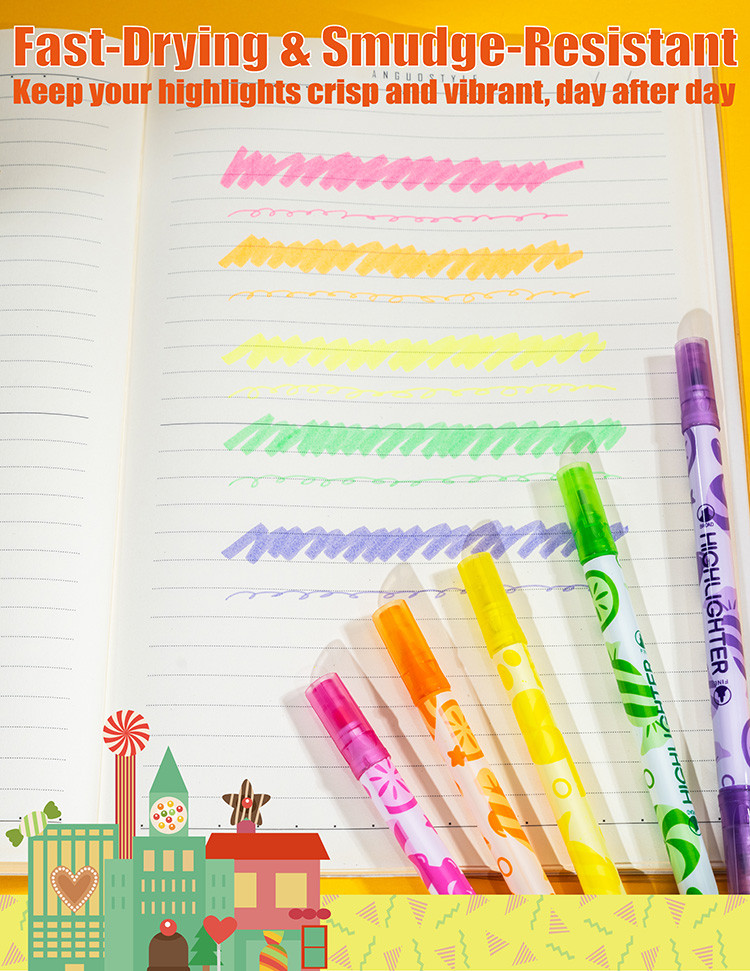 5 Color Dual Tip Highlighter Set Smooth Vibrant Candy Colors for School ...