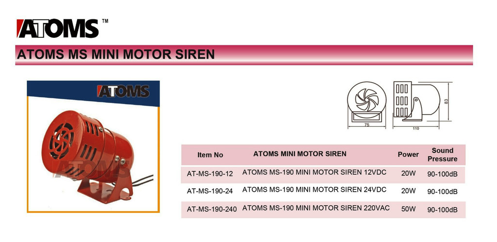 ATOMS MS-190 3" Mini Siren Baby Siren MS190 Motor Siren Motor Alarm ...