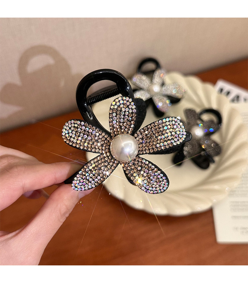 New Shiny Rhinestone Flower Clip High-end Half-tied Hair Shark Clip At ...