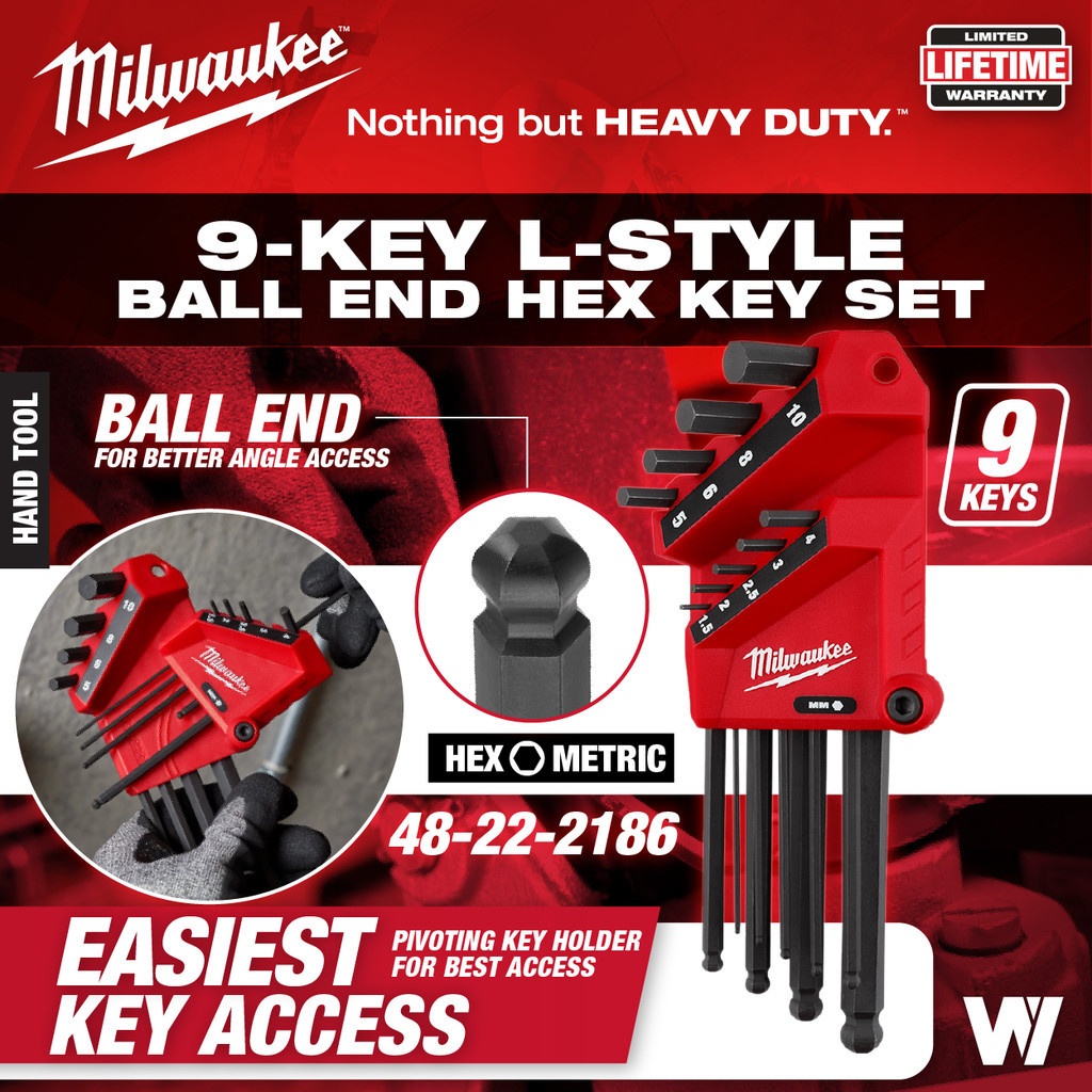 Milwaukee 9-Key L-Style Ball End Hex Key Set - Metric - 48222186 / 48 ...