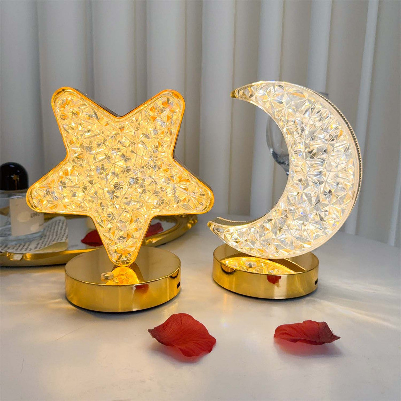 Crystal Star Moon Night Light - Eye Protection LED Lamp - Bedside Warm ...
