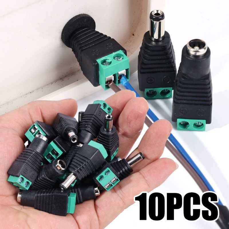 10PCS DC Power Plug Adapter - 12V Male Female 2.1*5.5MM - Signal Color ...
