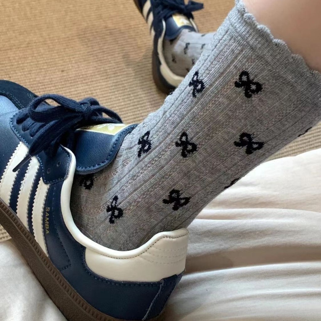 Summer Thin Socks Women Bowknot Polka Dot Lace Mid-Tube Socks Mesh ...