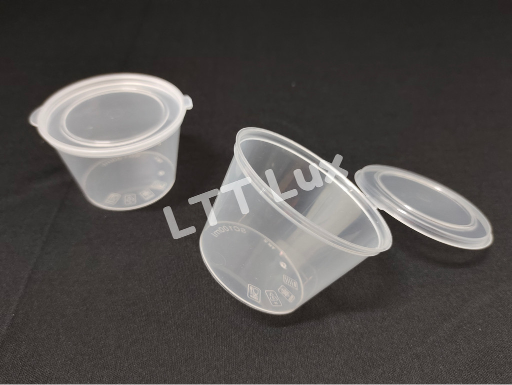 TCC100 100ml Round Container Hinged Lid (50pcs±) / 100 ml 4oz Disposable Plastic Food Deli Sauce ...
