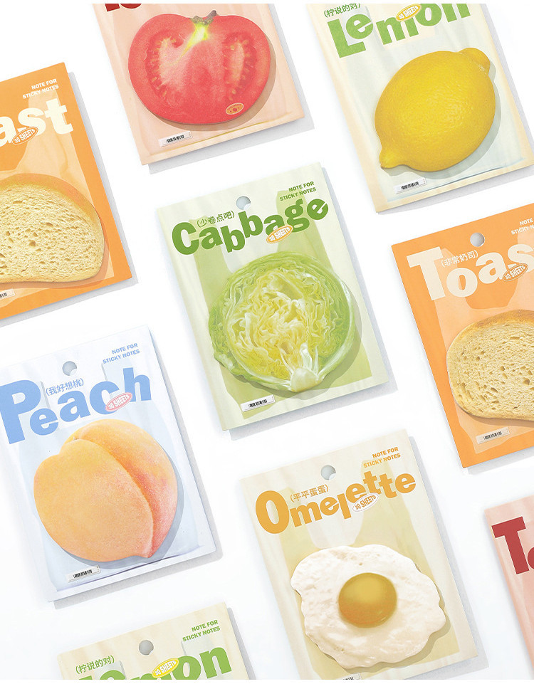 30 Sheets/pack Fruit Sticky Notes Adhesive Cute Fruit Bread Vegetable ...